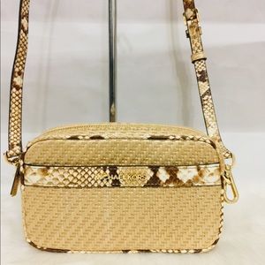 Michael Kors | Bags | Michael Kors Straw Kenly Camera Crossbody Bag ...
